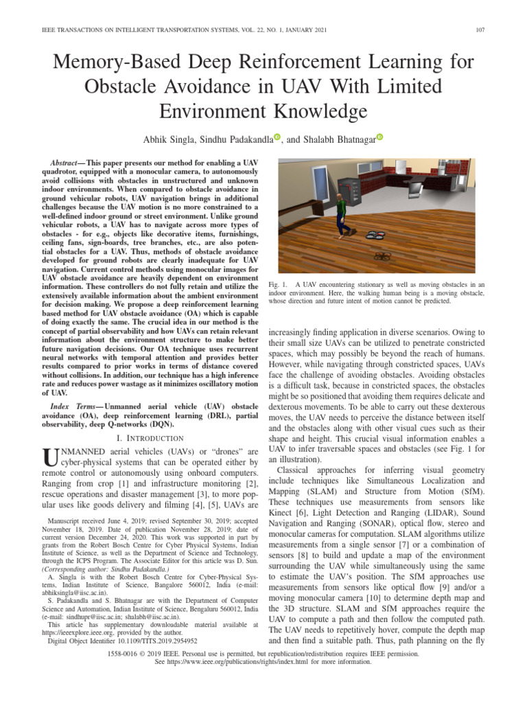 Memory-Based Deep Reinforcement Learning For Obstacle Avoidance in UAV With Limited Environment ...