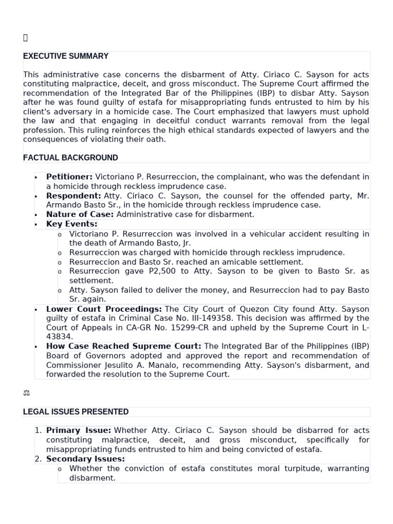 Brief On Resurrection vs. Sayson | PDF | Disbarment | Supreme Court Of ...