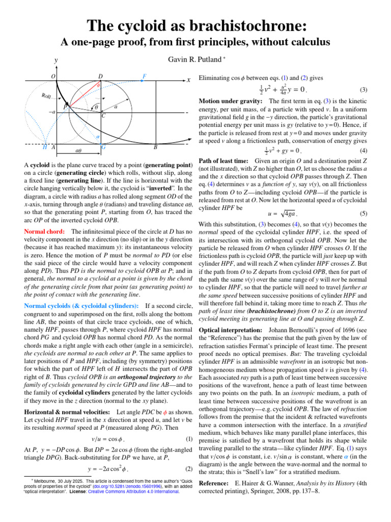 The Cycloid As Brachistochrone | PDF | Circle | Mechanics
