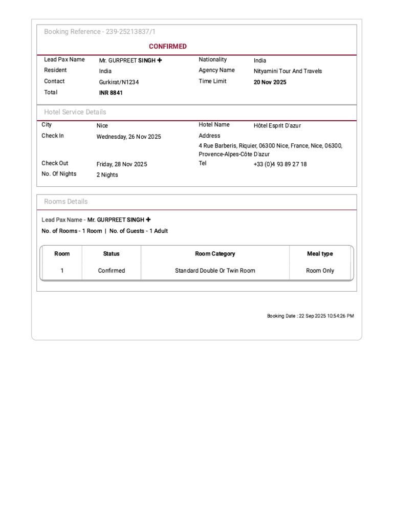 Booking Reference - 239-25213837/1: Confirmed | PDF