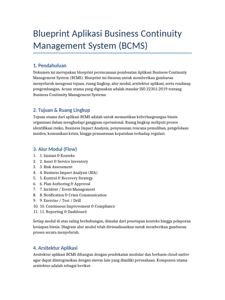 Blueprint Aplikasi BCMS | PDF