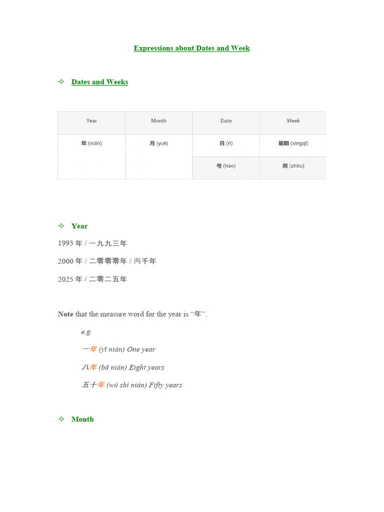 Expressions About Dates and Week | PDF
