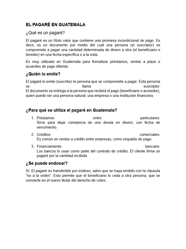 El Pagaré en Guatemala: Uso y Emisión | PDF
