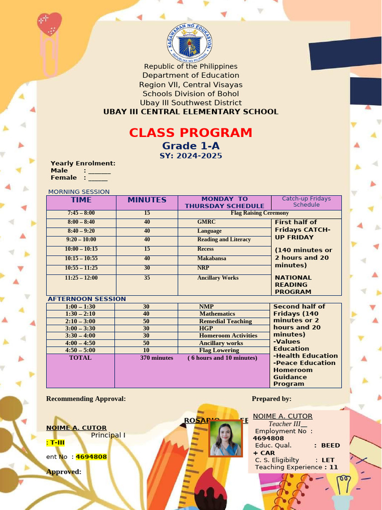 Ubay III Central Elementary School Class Program | PDF | Human ...