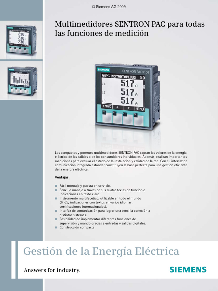 Multimedidores SENTRON PAC: Gestión Energética | PDF | Ingenieria ...