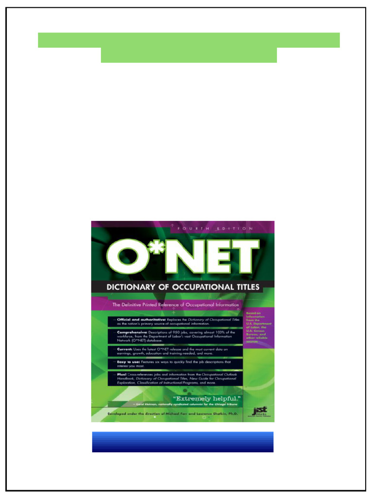 O NET Dictionary of Occupational Titles 4th Edition Michael Farr No ...