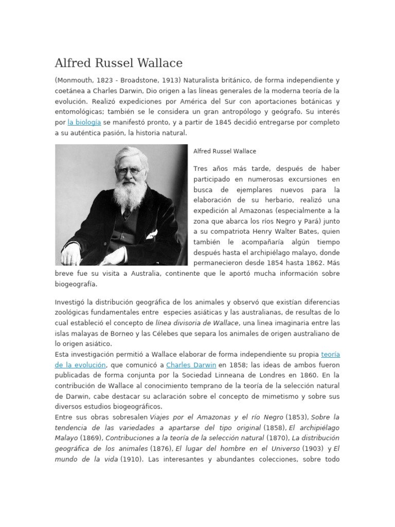 Alfred Russel Wallace y la evolución | PDF | Alfred Russel Wallace ...