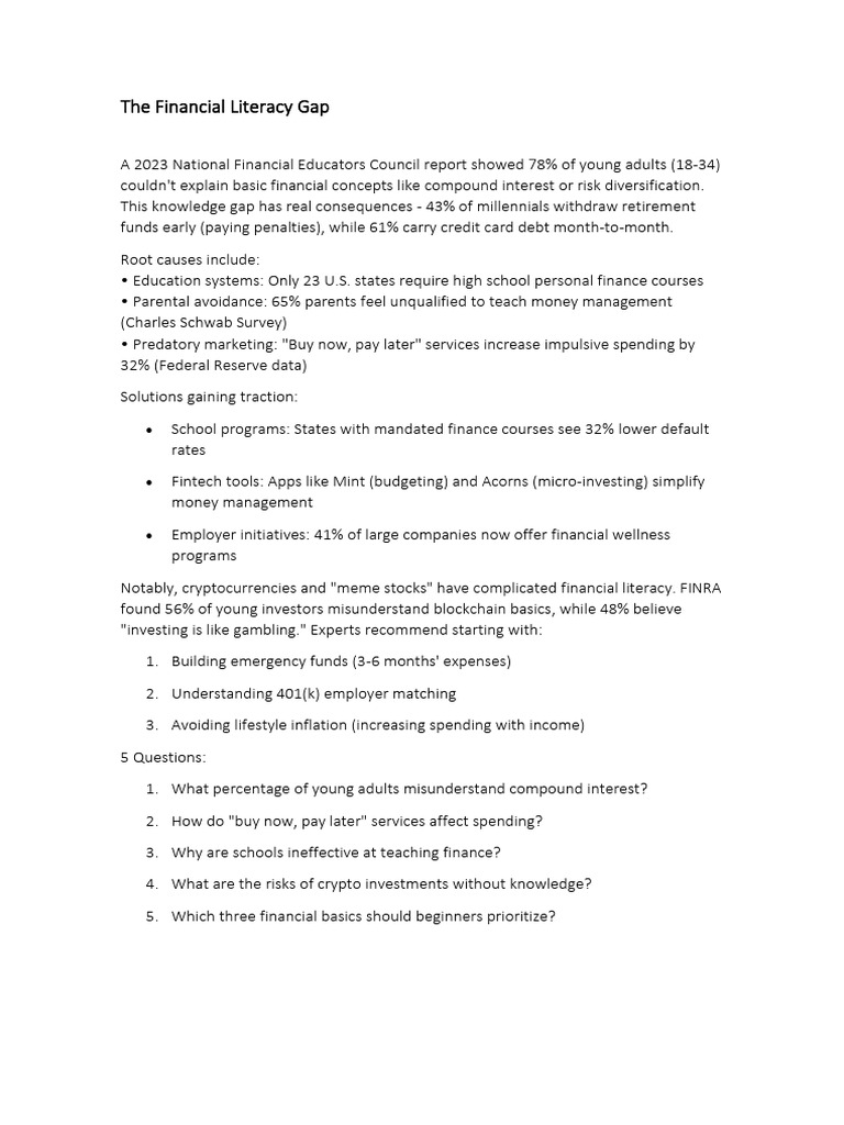 The Financial Literacy Gap | PDF | Financial Literacy | Interest