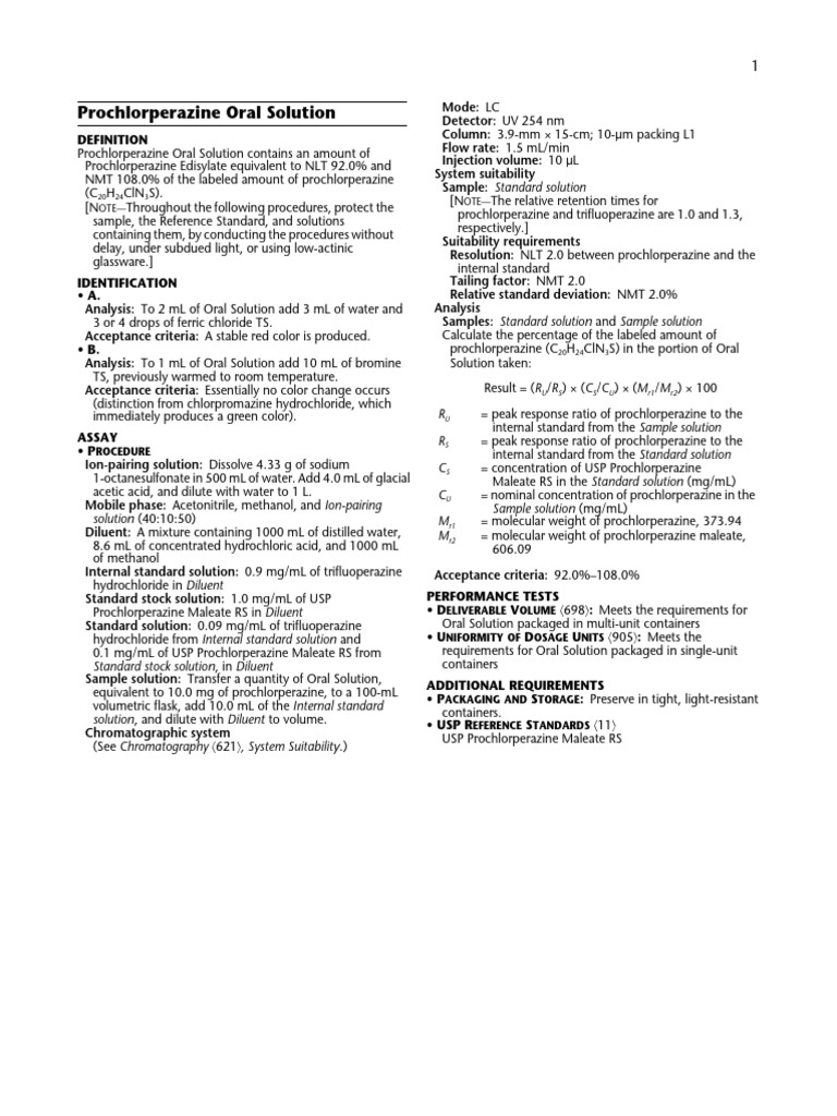 Prochlorperazine Oral Solution Guide | PDF | Analytical Chemistry ...