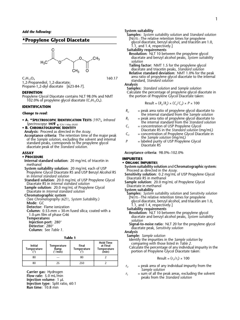 Propylene Glycol Diacetate | PDF | Chromatography | Analysis