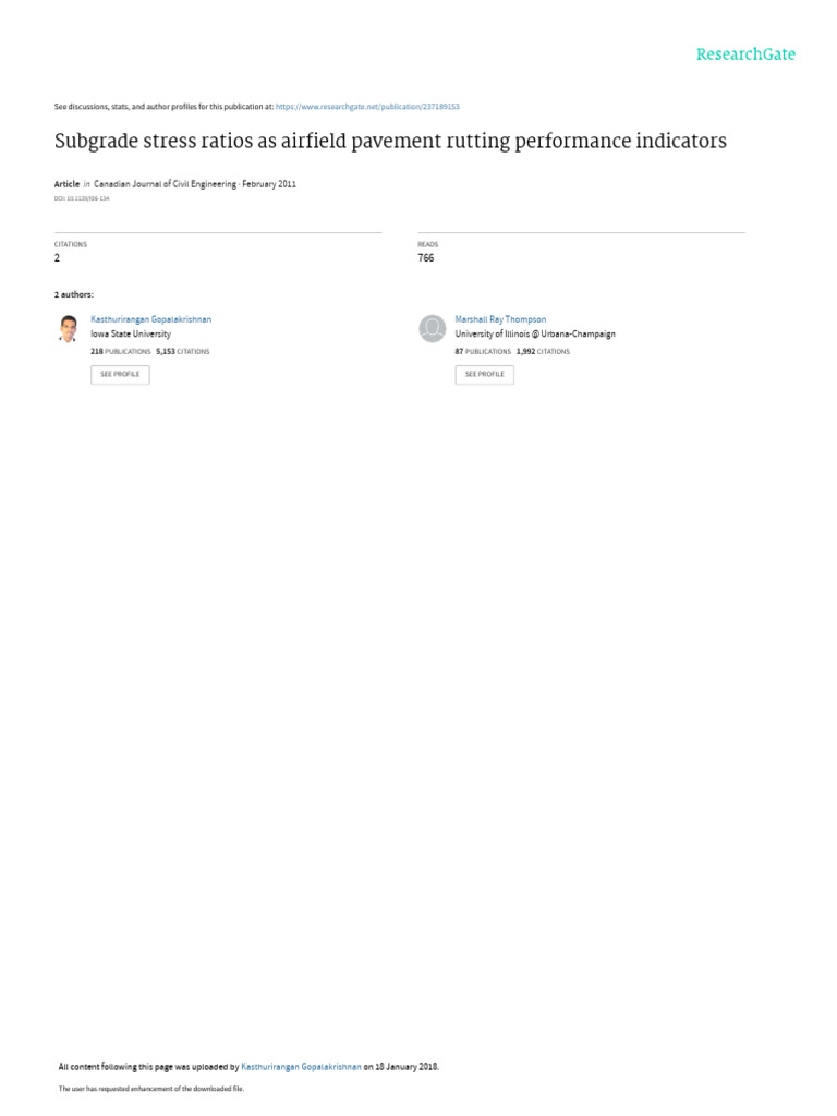 Subgrade Stress Ratios as Airfield Pavement Rutting Performance ...