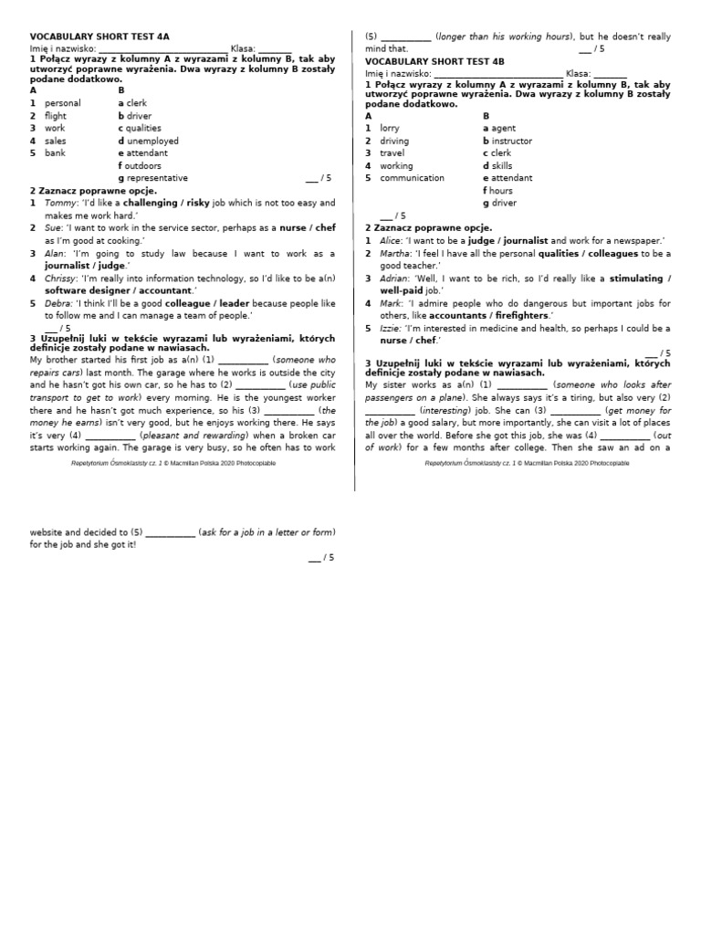 Unit 4 Short Test Vocab A&b | PDF