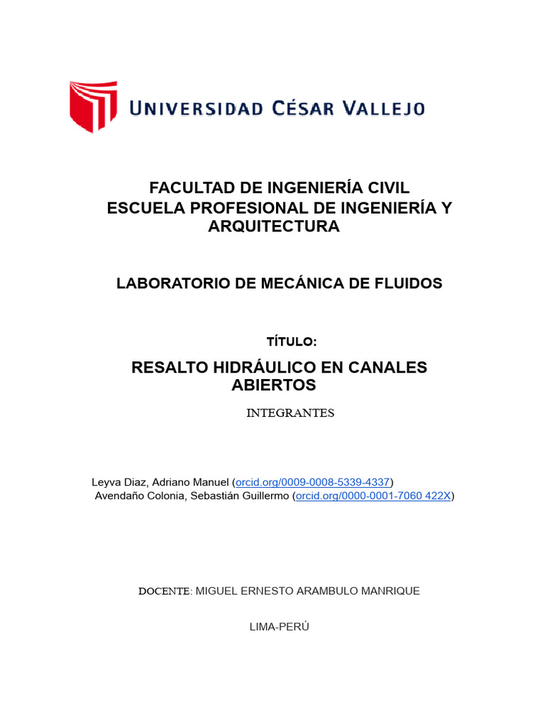 Resalto Hidráulico en Canales Abiertos | PDF | Hidráulica | Laboratorios