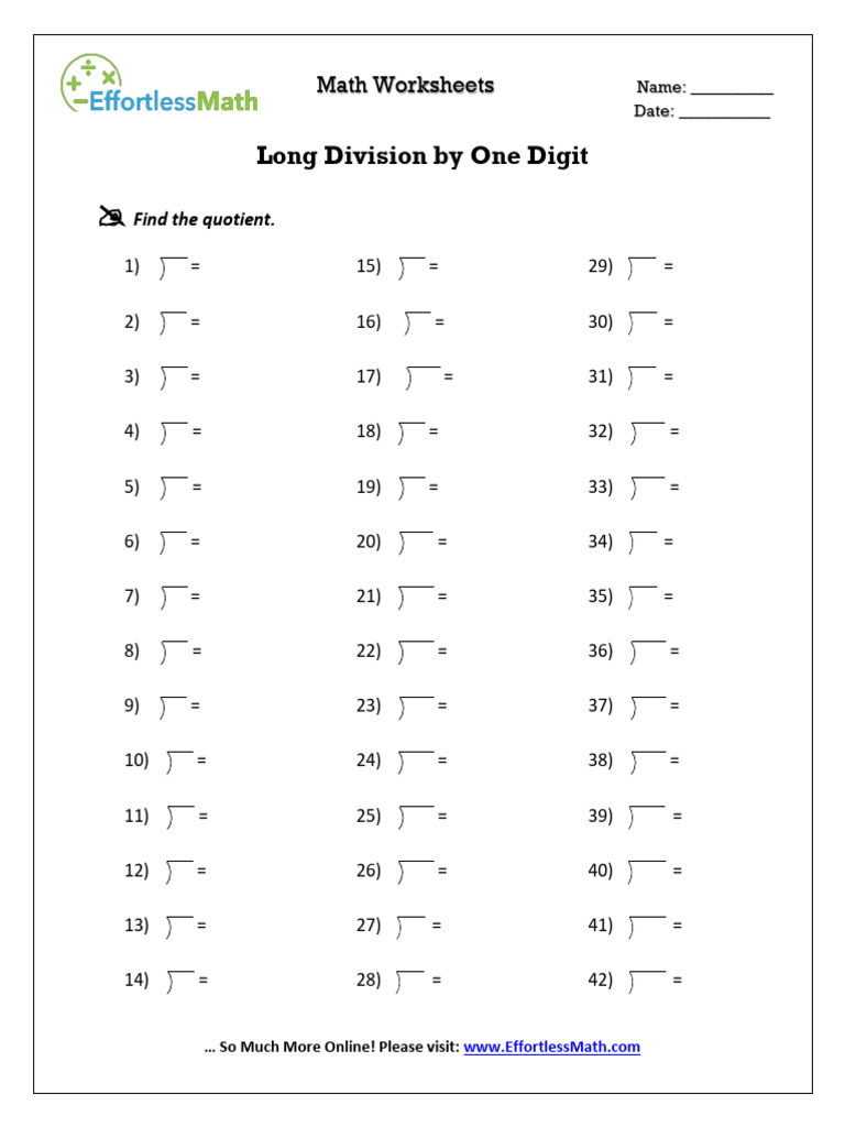 Long Division Worksheets for Practice | PDF
