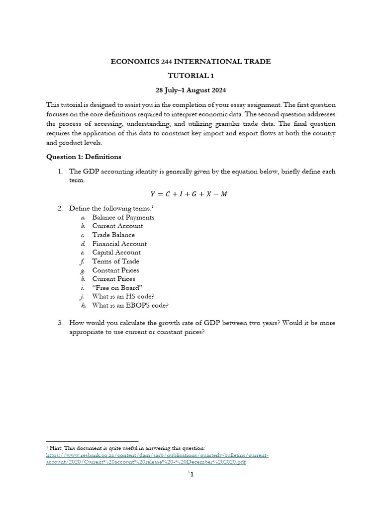 Econ 244 2025 Tutorial 1 Eng | PDF | Microsoft Excel | Balance Of Trade