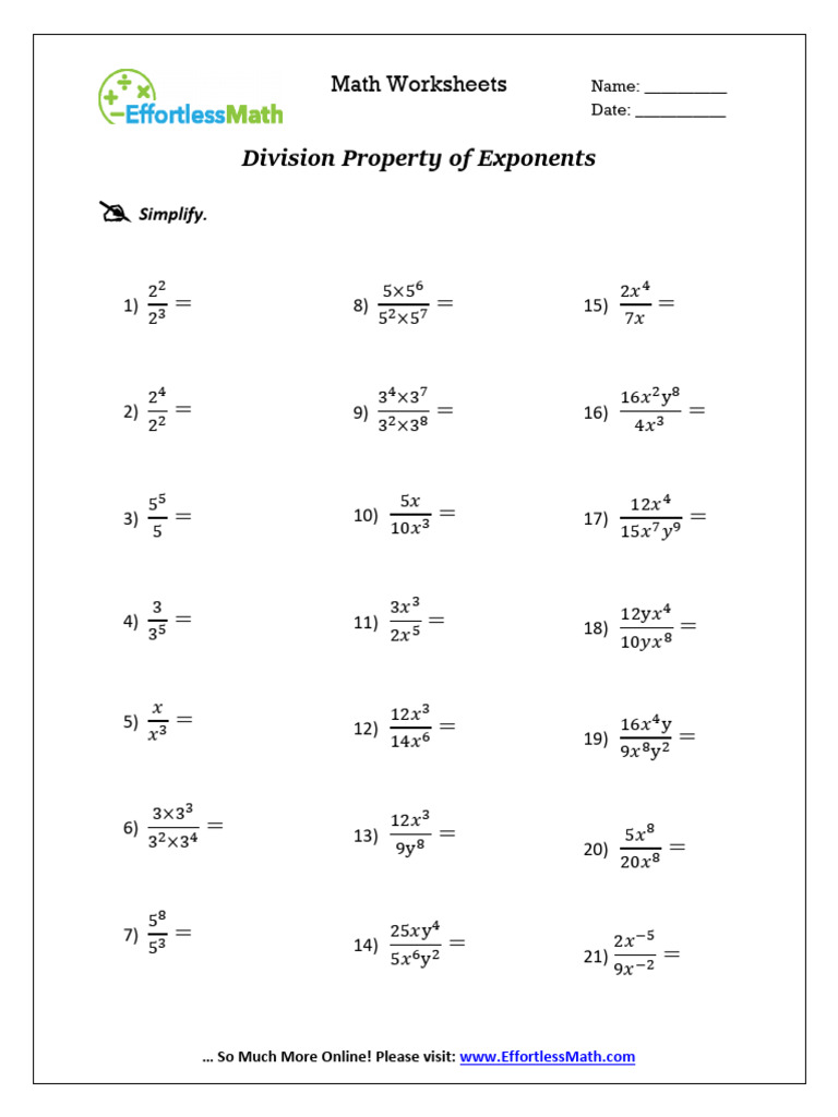 Division Property of Exponents | PDF