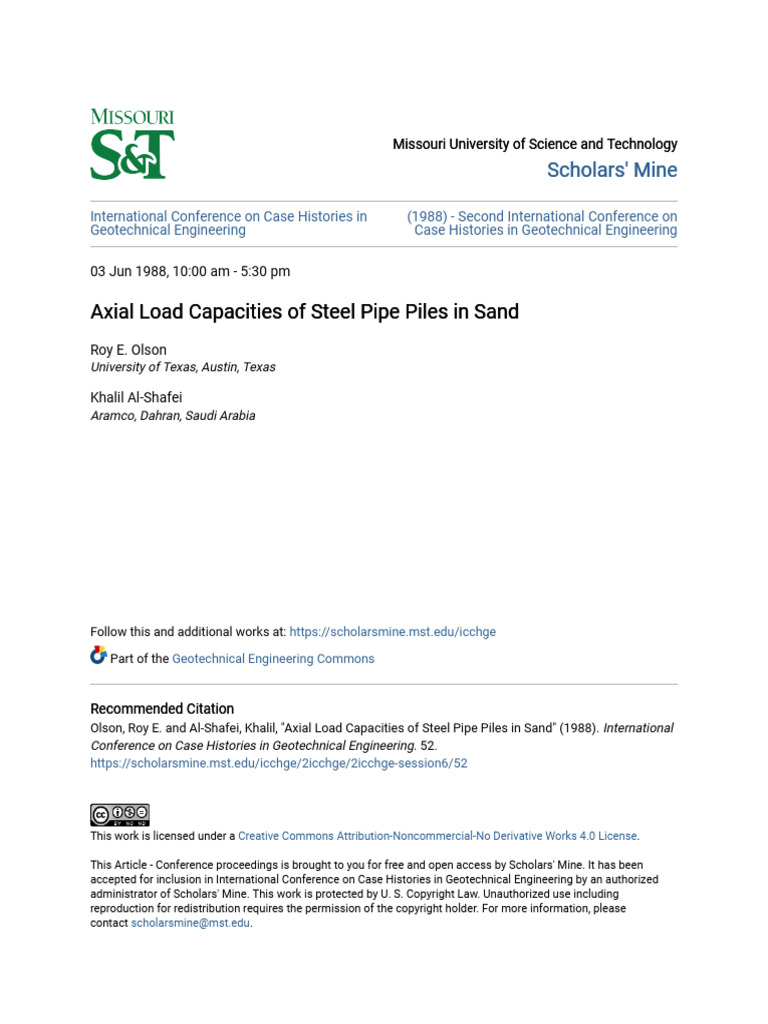 Axial Load Capacities of Steel Pipe Piles in Sand | PDF | Mechanical ...