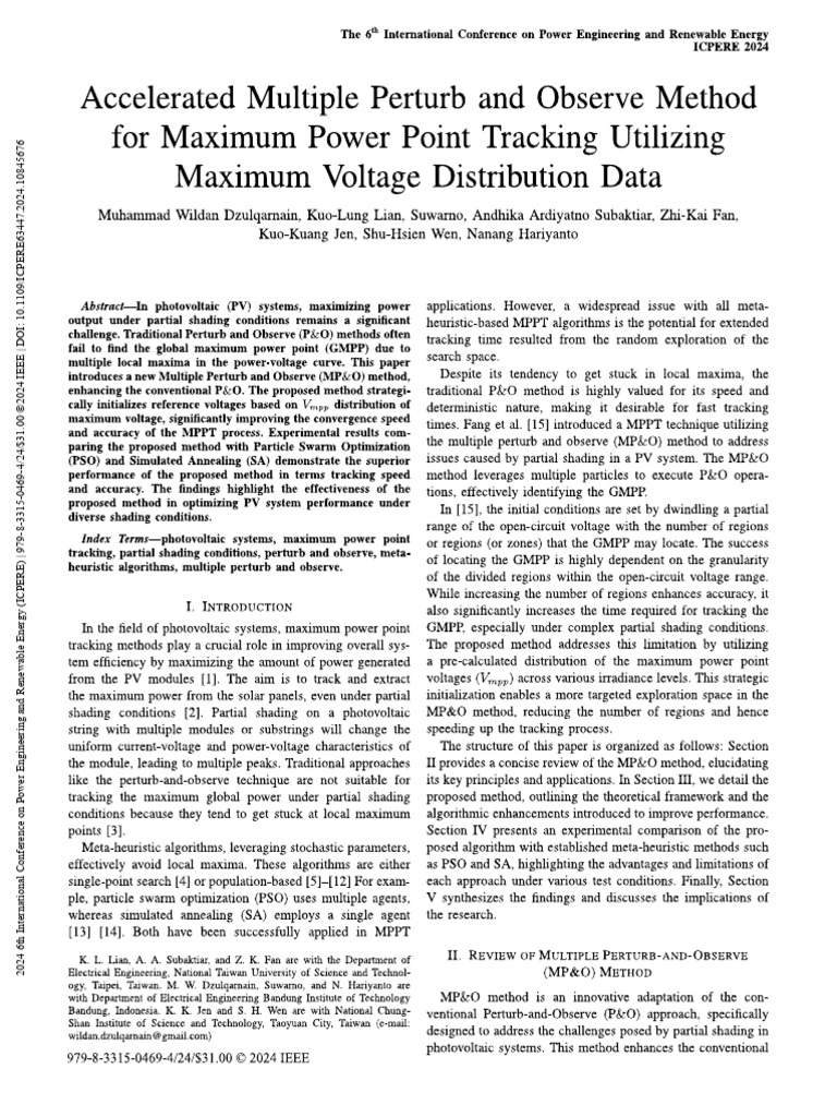 Accelerated Multiple Perturb and Observe Method For Maximum Power Point Tracking Utilizing ...