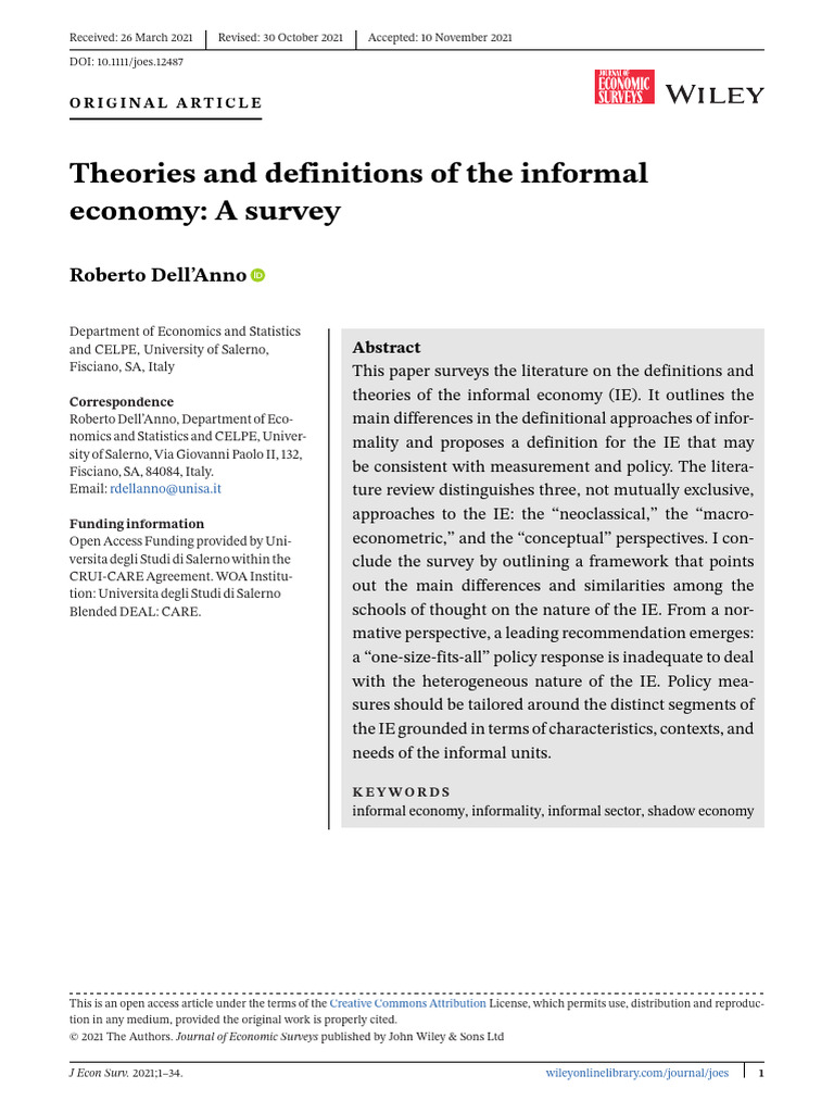Theories and Definitions of The Informal Economy A | PDF | Neoclassical ...
