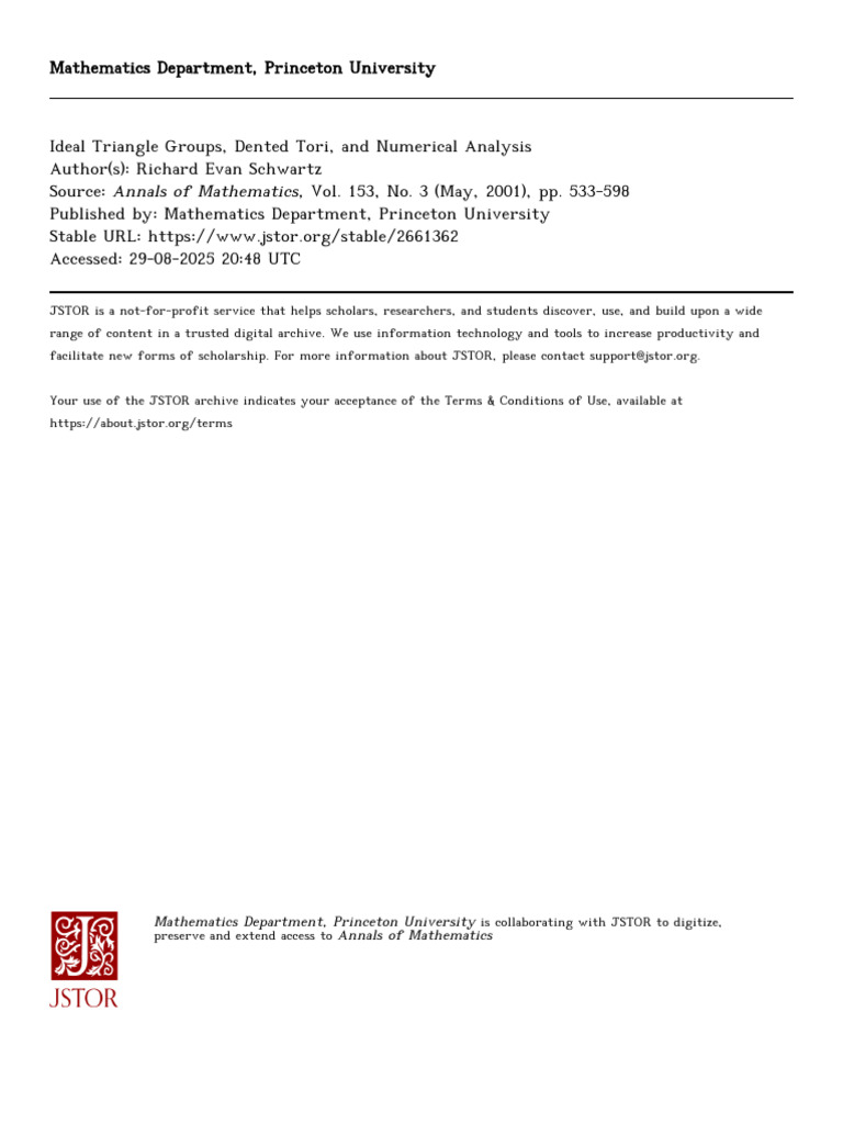 Schwartz - Ideal Triangle Groups, Dented Tori, And Numerical Analysis ...