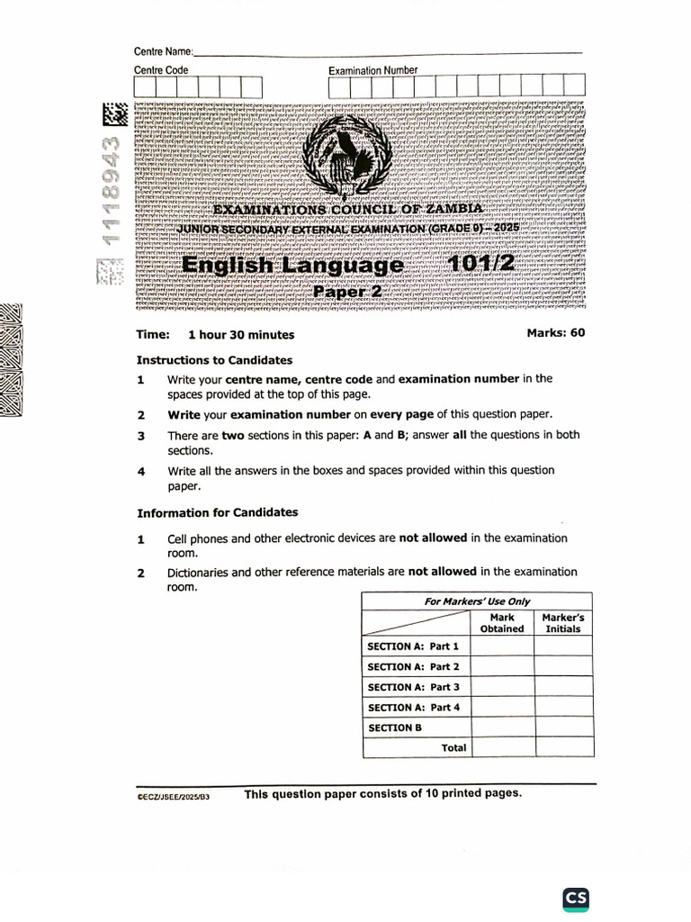2025-G9 English Language External Past Question P2 | PDF