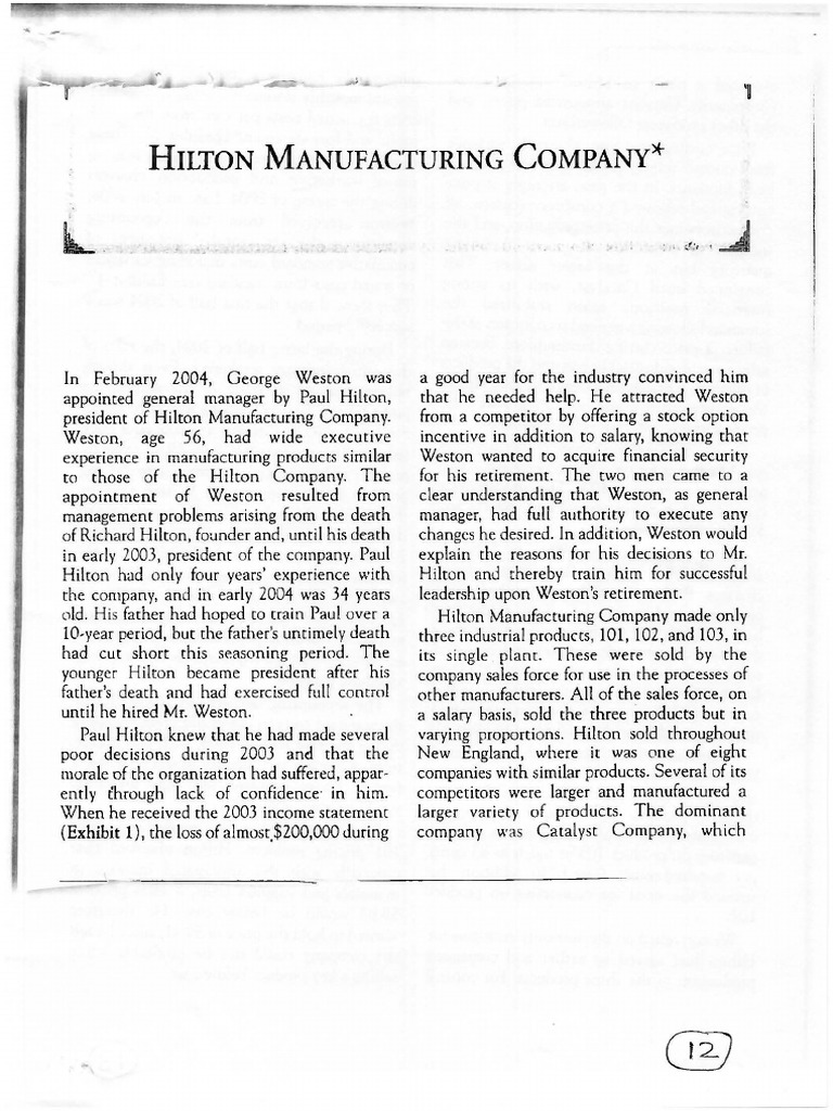 Hilton Manufacturing Management Changes | PDF | Profit (Economics) | Prices