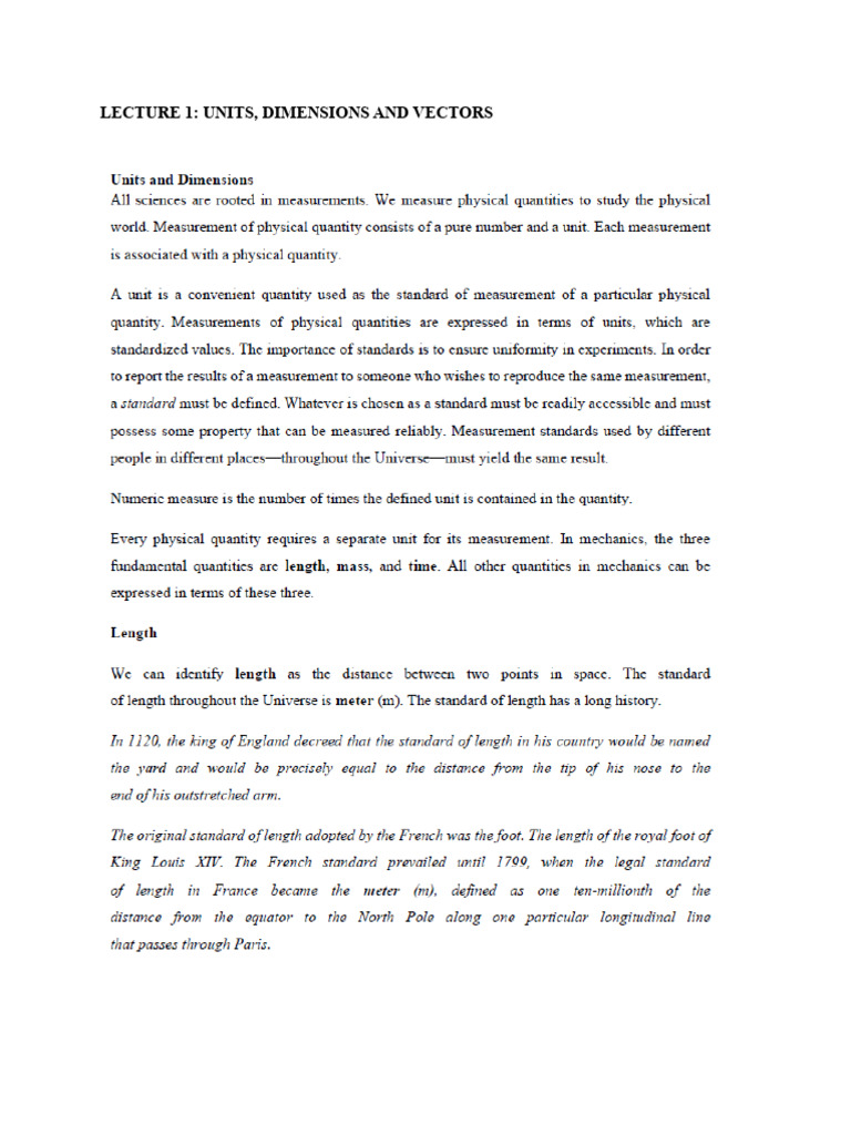 Lecture 1 Units, Dimensions and Vectors | PDF | Euclidean Vector | Line (Geometry)