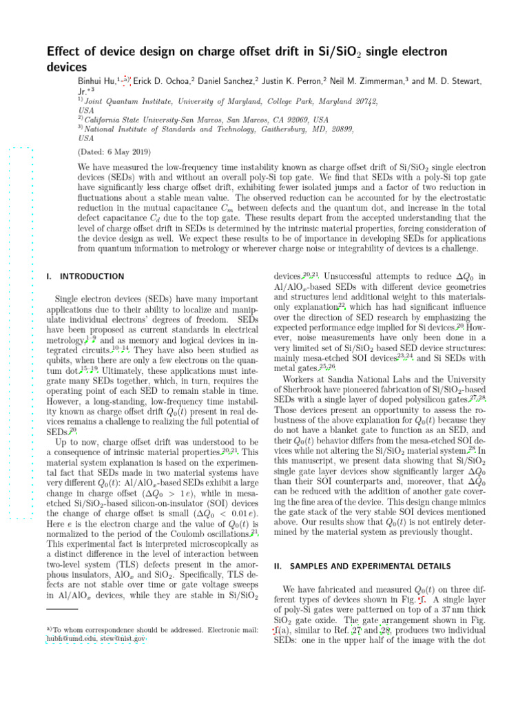Effect of Device Design On Charge Offset Drift in Si/SiO2 Single ...