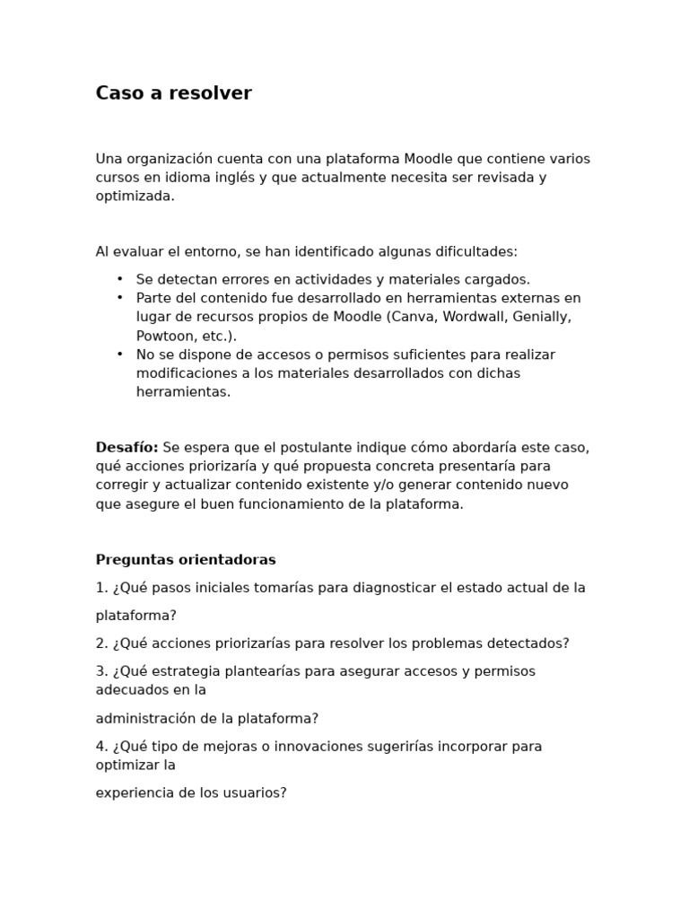 Caso A Resolver | PDF | Moodle | Aprendizaje