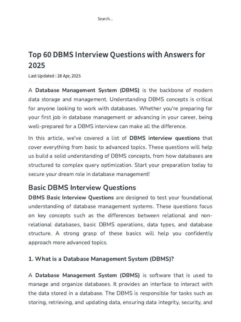 Top 60 DBMS Interview Questions With Answers For 2025 - GeeksforGeeks ...