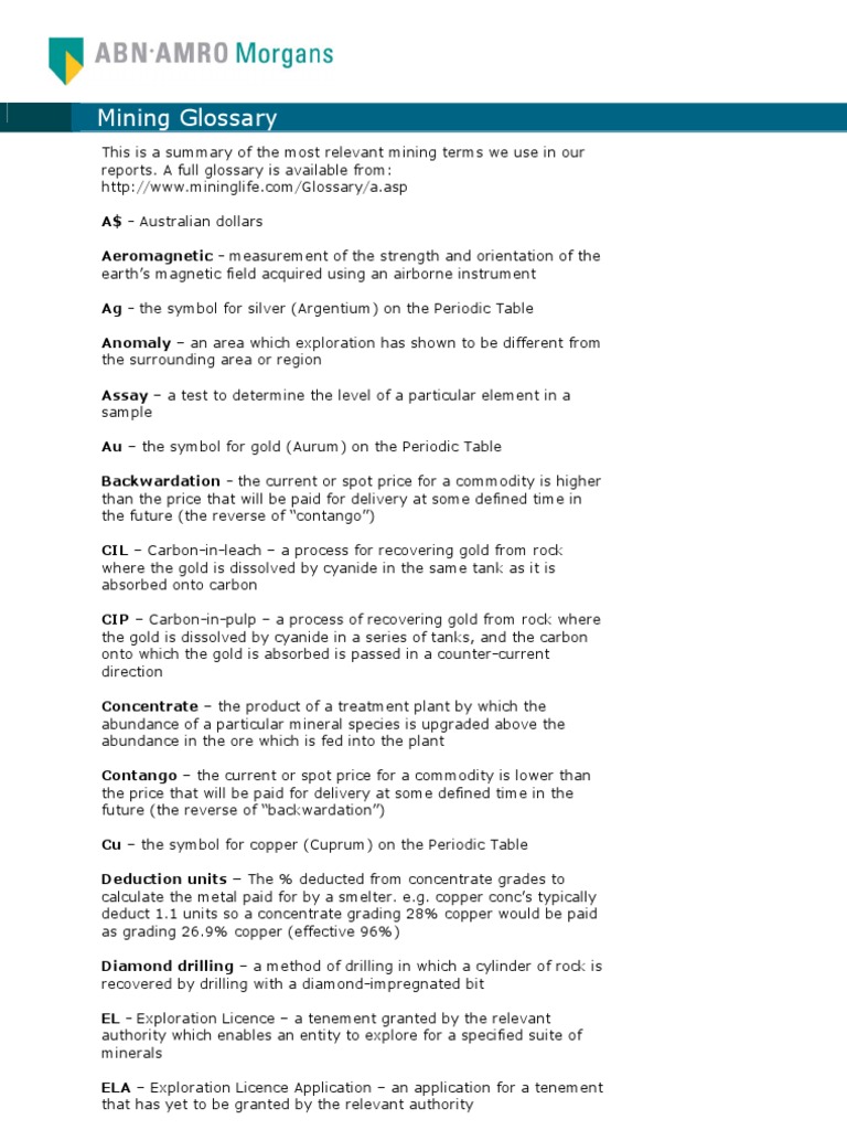 Mining Glossary | Mining | Ore