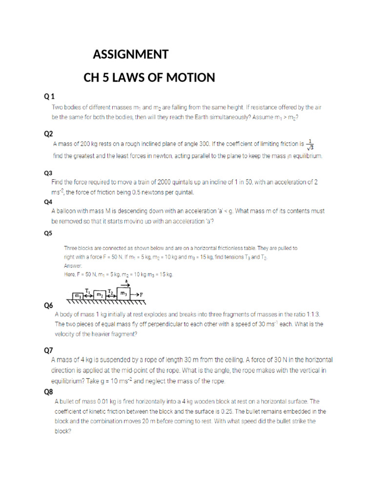 Laws of Motion Assignment | PDF