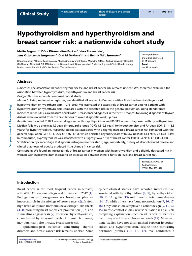 Hypothyroidism and Hyperthyroidism and Breast Cancer Risk- A Nationwide Cohort Study | PDF ...