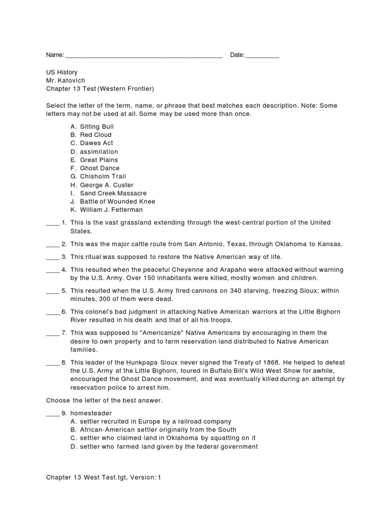 Chapter 13 West Test | PDF | Geography | Map