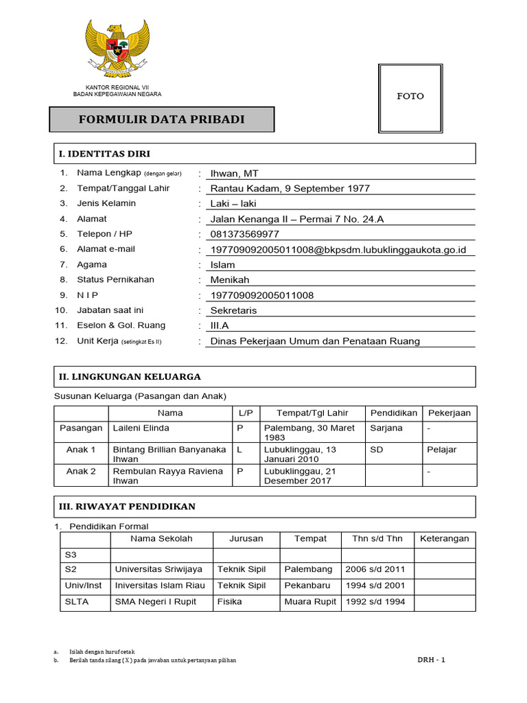 Formulir Data Pribadi | PDF
