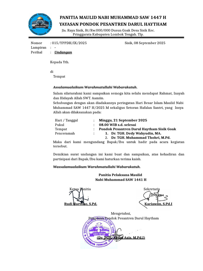 Undangan Peringatan Maulid Nabi 1447 H | PDF