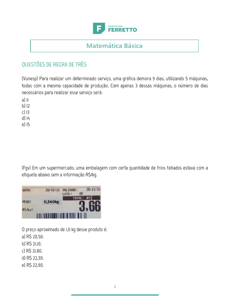 Questoes Regra de Tres | PDF