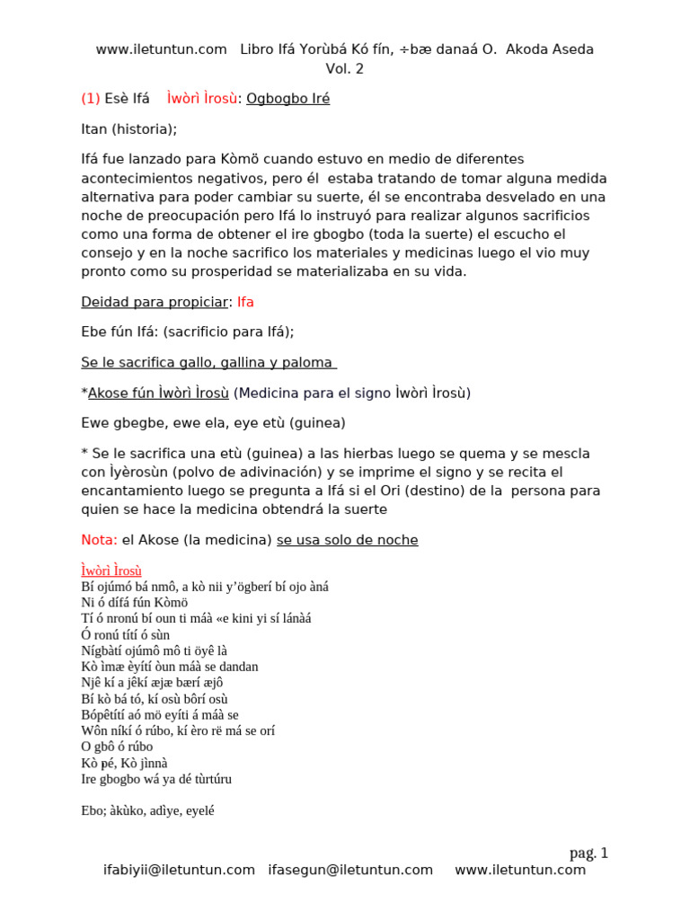 Akose Yoruba - Algunos Odu Ifa - 2 | PDF | Creencia religiosa y doctrina
