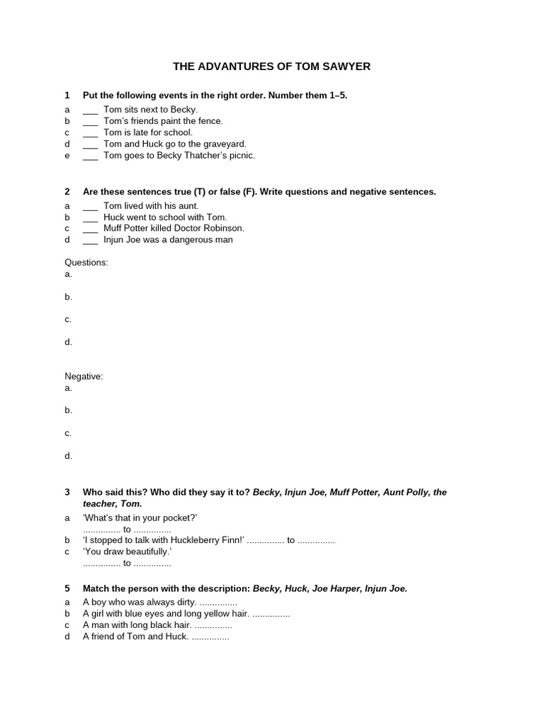 Tom Sawyer Quiz | PDF