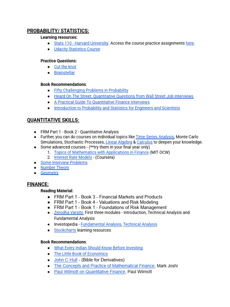 Essential Quantitative Finance Resources | PDF | Mathematical Finance ...