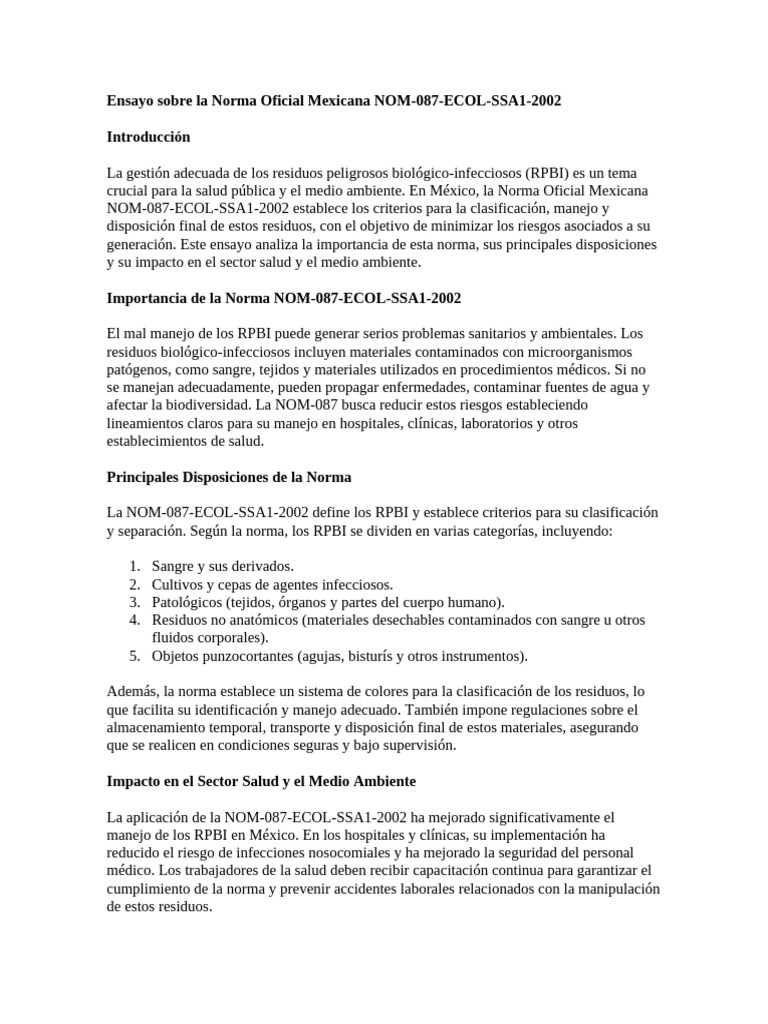 Ensayo Sobre La Norma Oficial Mexicana NOM | PDF | Sustentabilidad | Residuos