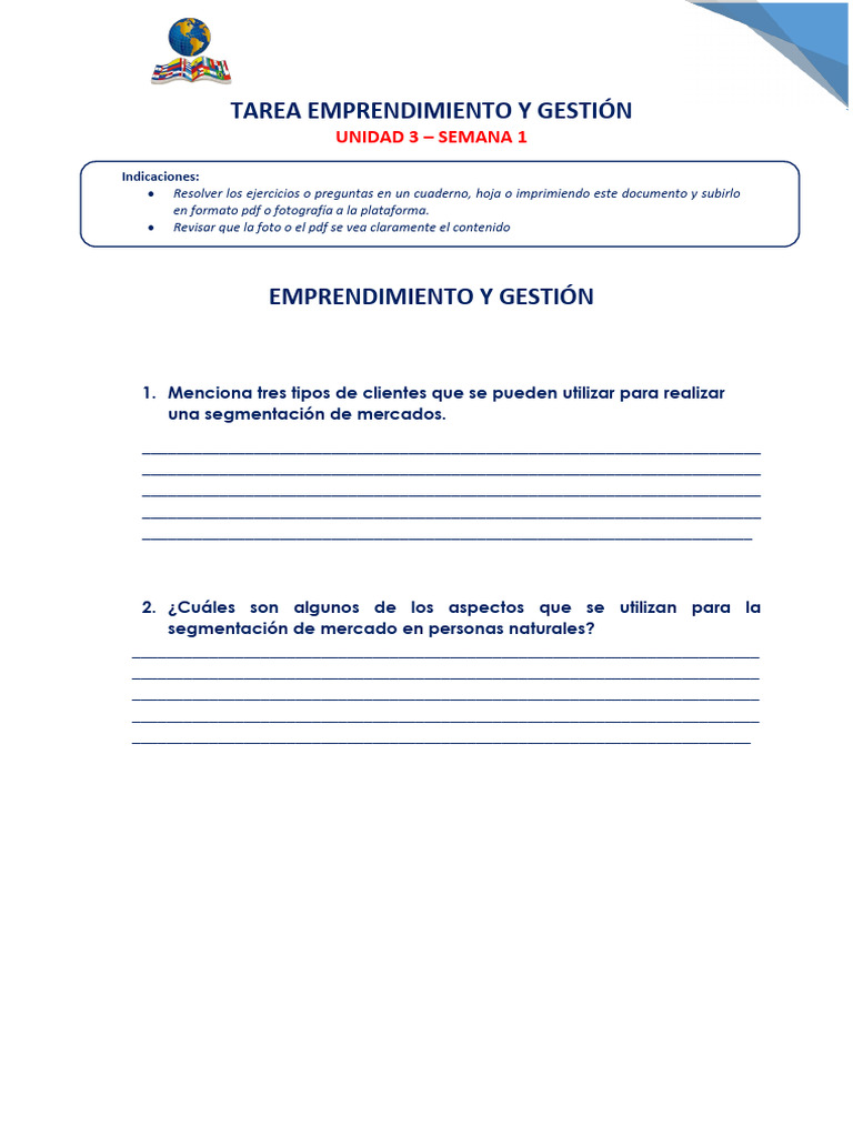 Tarea Unidad 3 - Semana 1 Emprendimiento 3ro Bgu | PDF