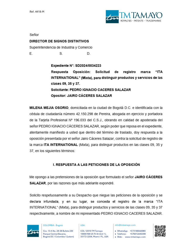 Respuesta a Oposición de Marca ITA International | PDF | Lavadora | Marca