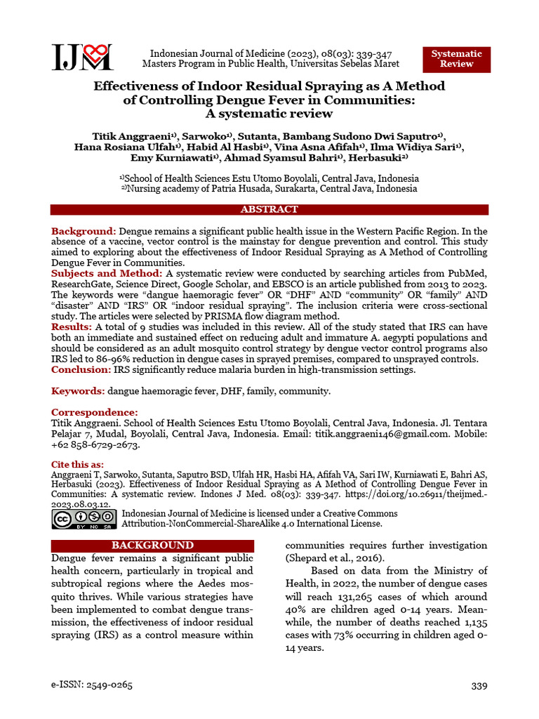 Artikel Effectiveness of Indoor Residual Spraying | PDF | Malaria ...