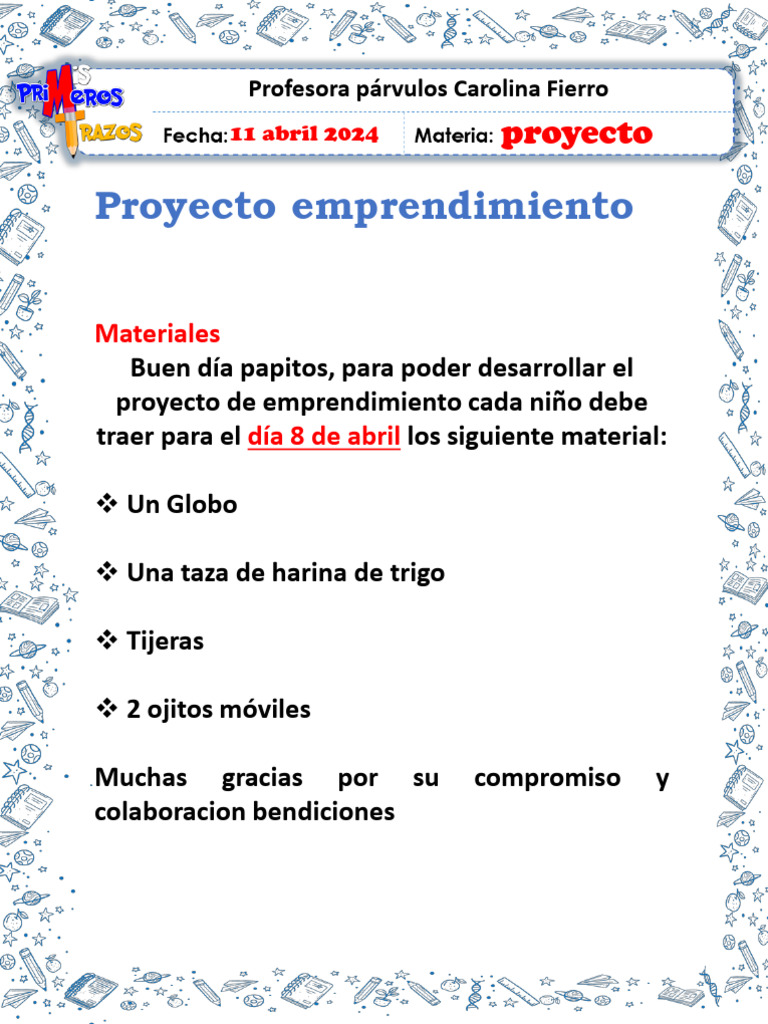Materiales para Proyecto de Emprendimiento | PDF