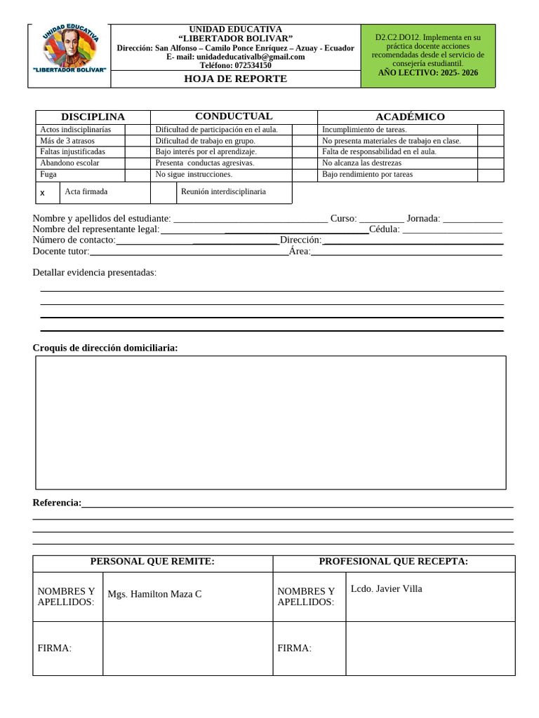 1.hoja de Reporte | PDF | Cognición | Aprendizaje