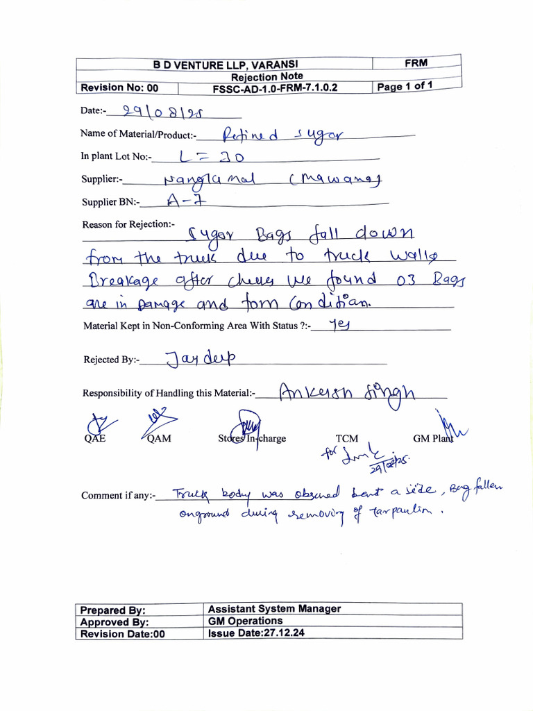 Rejection Note . | PDF