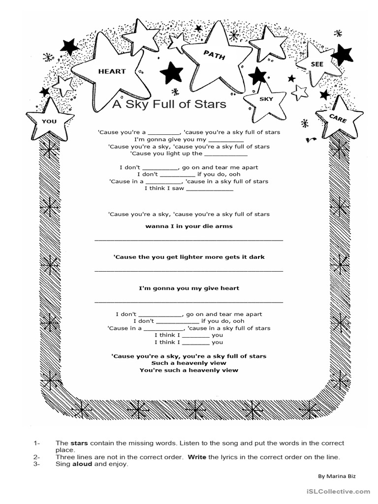 Sky Full of Stars Lyrics Activity | PDF