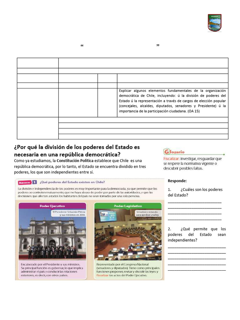 GUÍA - Identificacion Poderes Del Estado.2 | PDF | Separación de ...