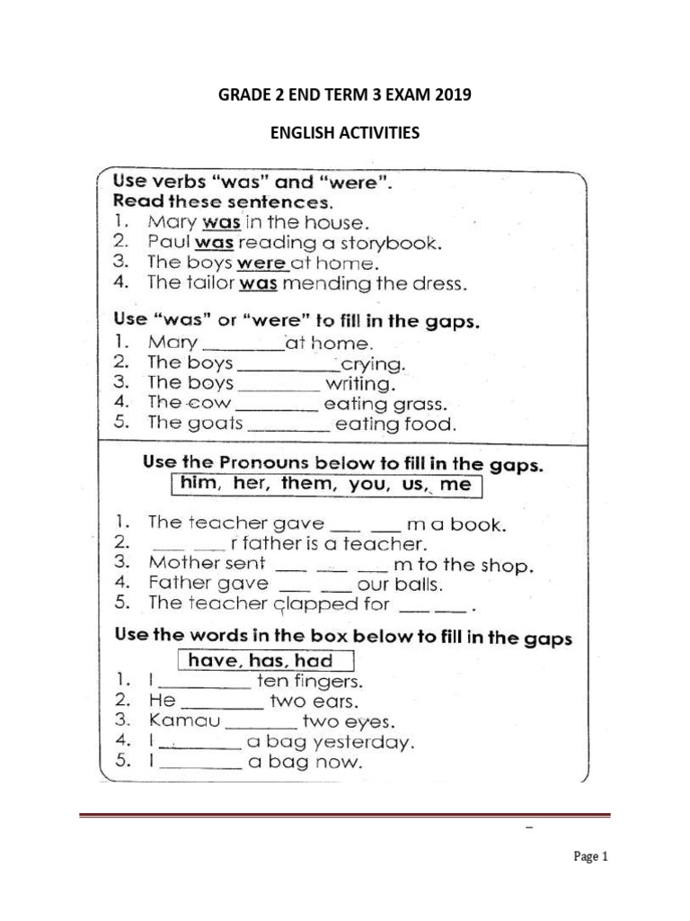 English Activities Grade 2 End Term 3 2019 | PDF